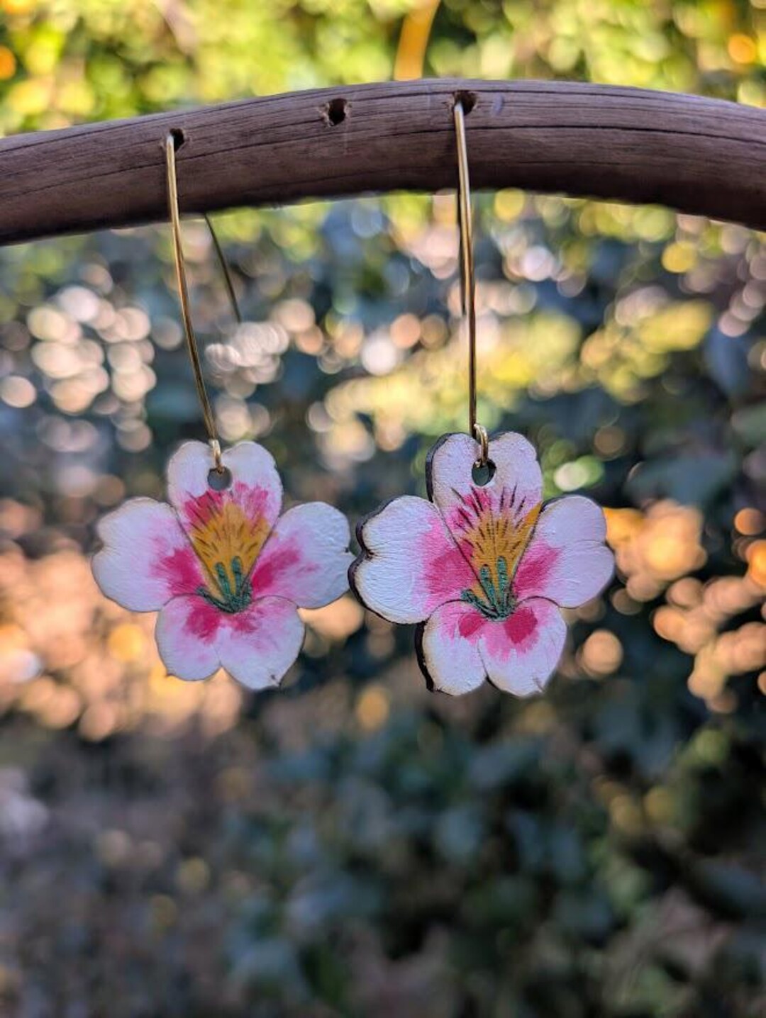 Hand Painted Flower Long V Shape Earrings - Etsy