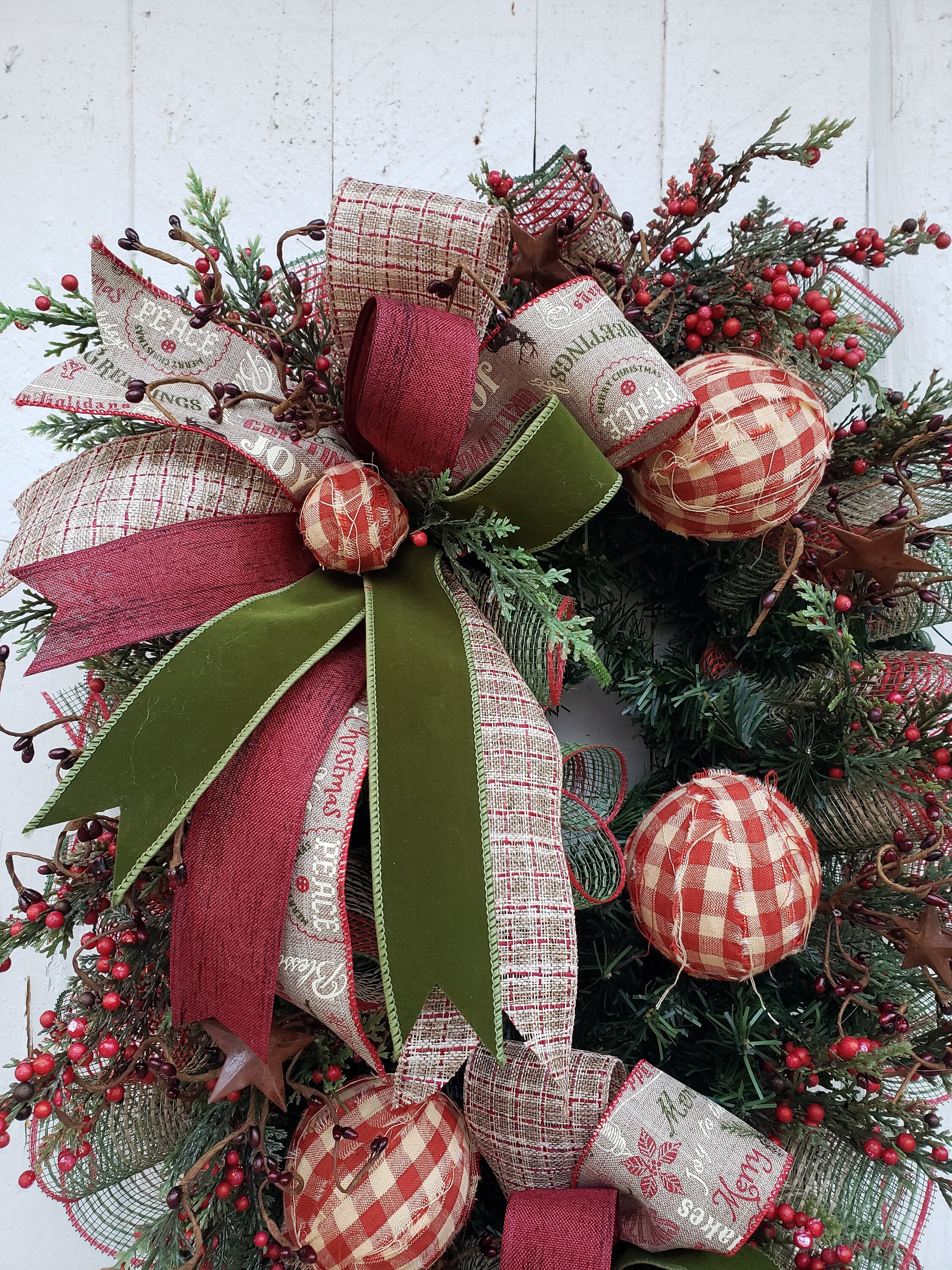 Rustic Primitive Christmas Wreath, Door Wreath, Porch Wreath - Etsy