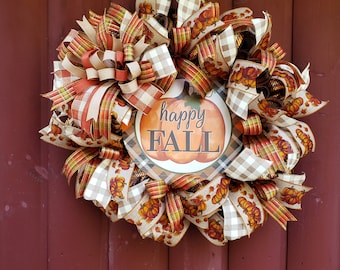 Happy Fall Mesh Wreath - Etsy