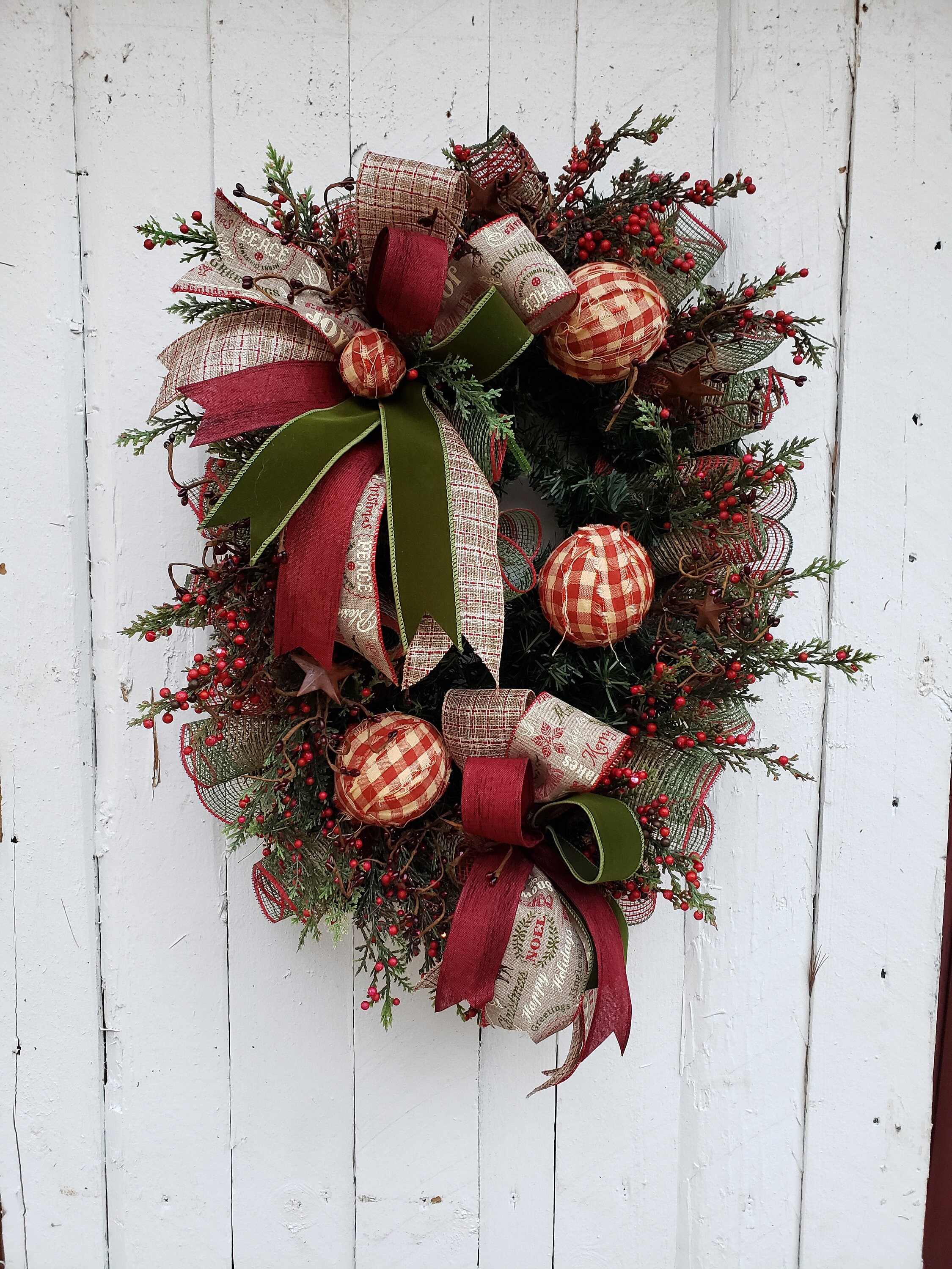 Rustic Primitive Christmas Wreath, Door Wreath, Porch Wreath - Etsy