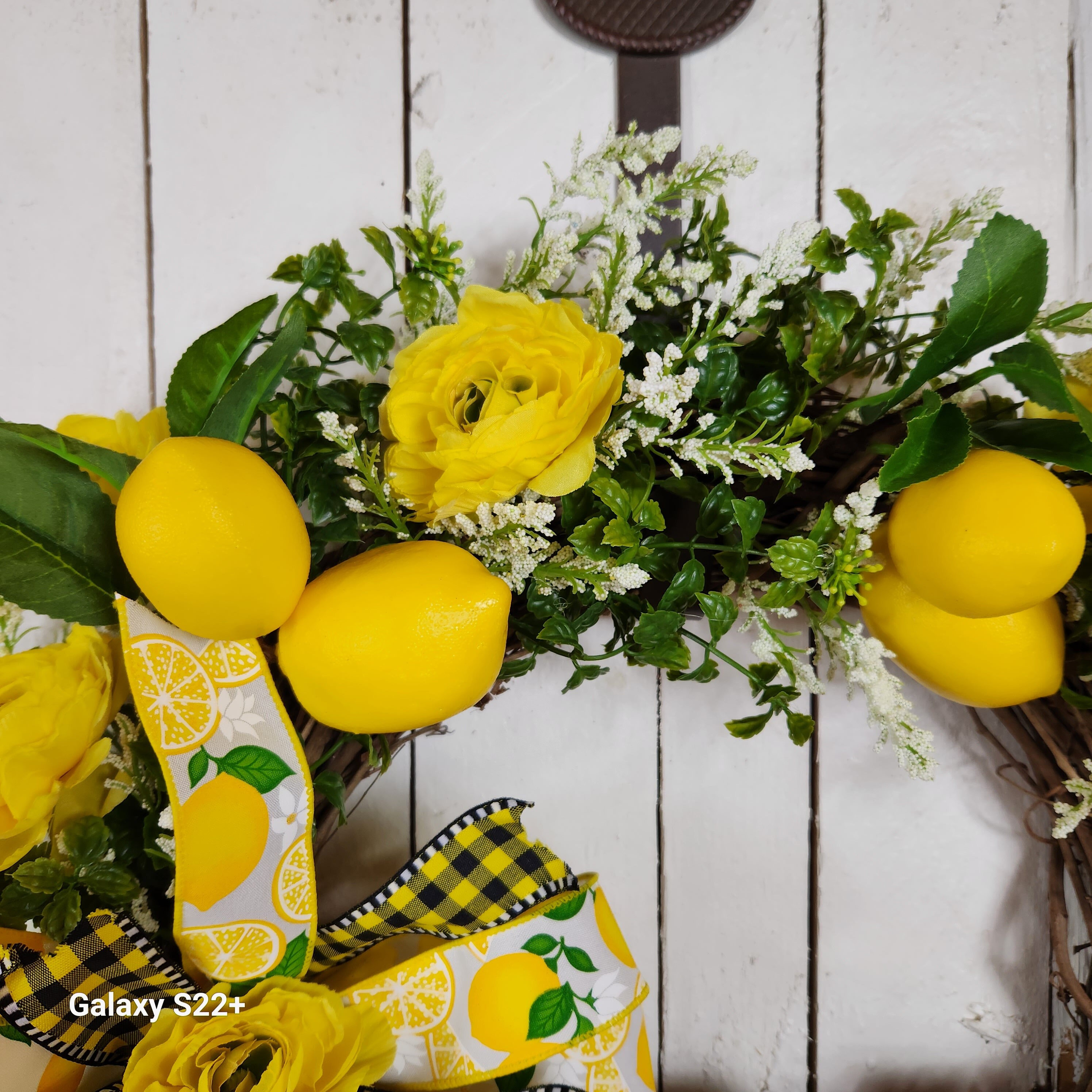 Lemon Front Door Wreath, Country Gingham Porch Decor, Vintage Truck ...