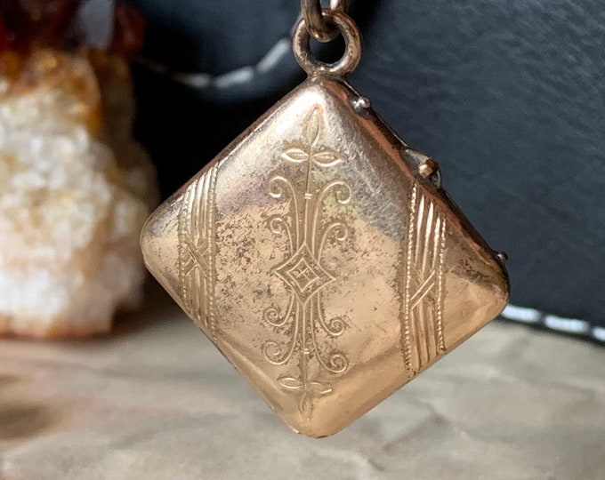 Antique Gold Square Locket, Engraved Locket, Victorian Locket, Photo ...