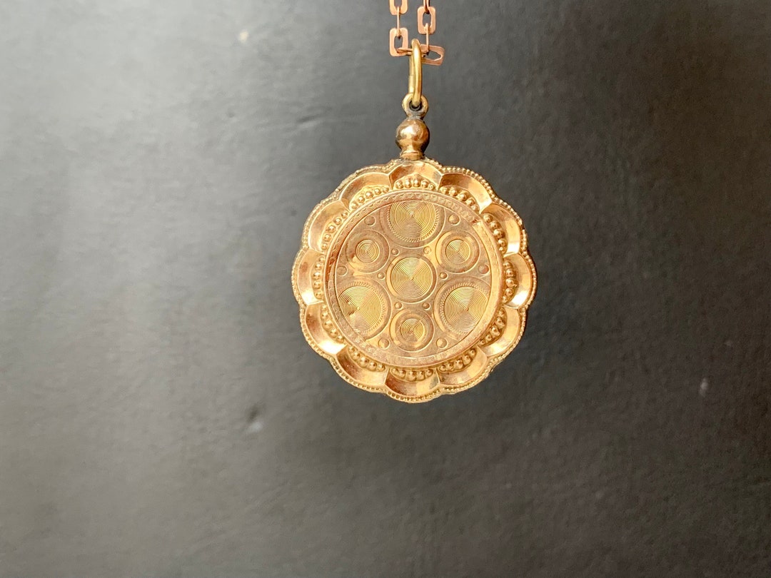 Antique Gold Flower Locket, Engraved Embossed Floral Locket, Circle ...