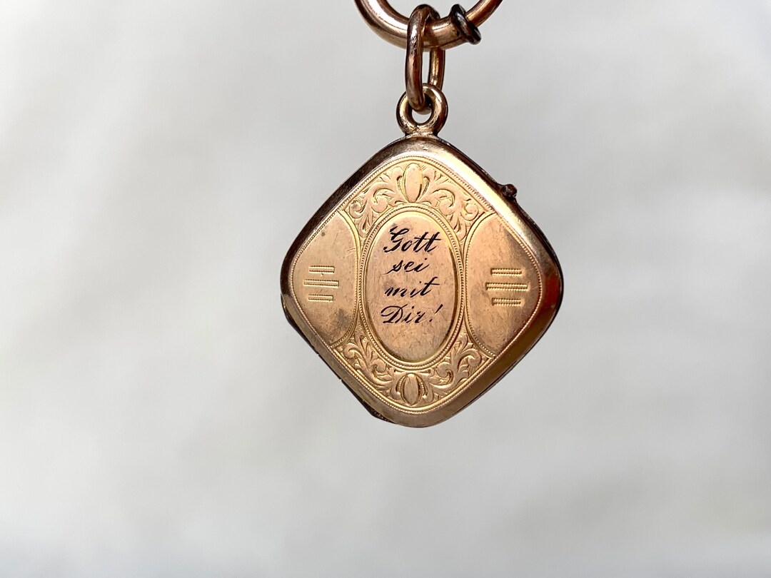 Antique Gold Square Locket, Victorian Rose Gold Photo Medallion, Art ...