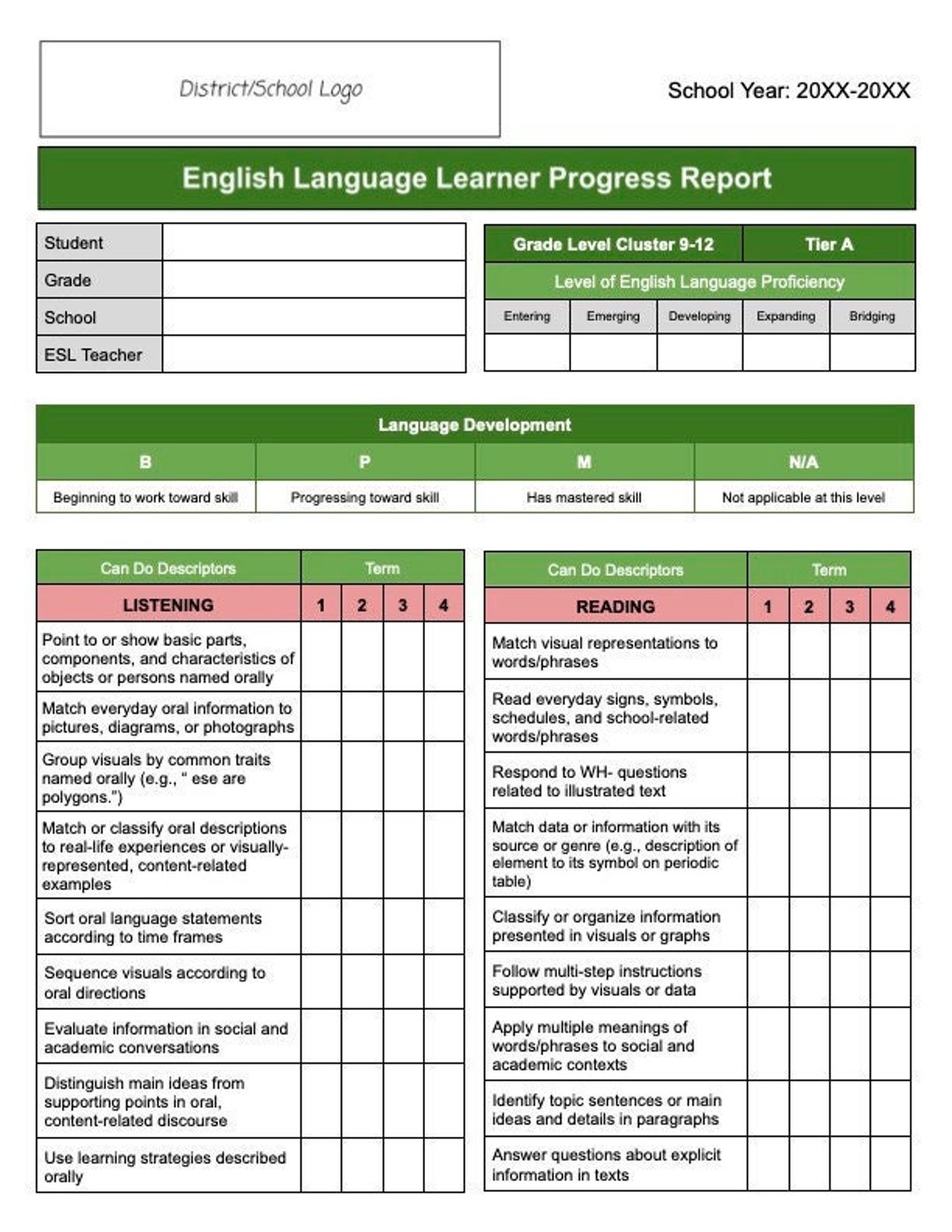 ESL ELL Progress Reports Grades 9 12 Based On Wida Can Do Descriptors esl-ell-progress-reports-grades-9-12-based-on-wida-can-do-descriptors