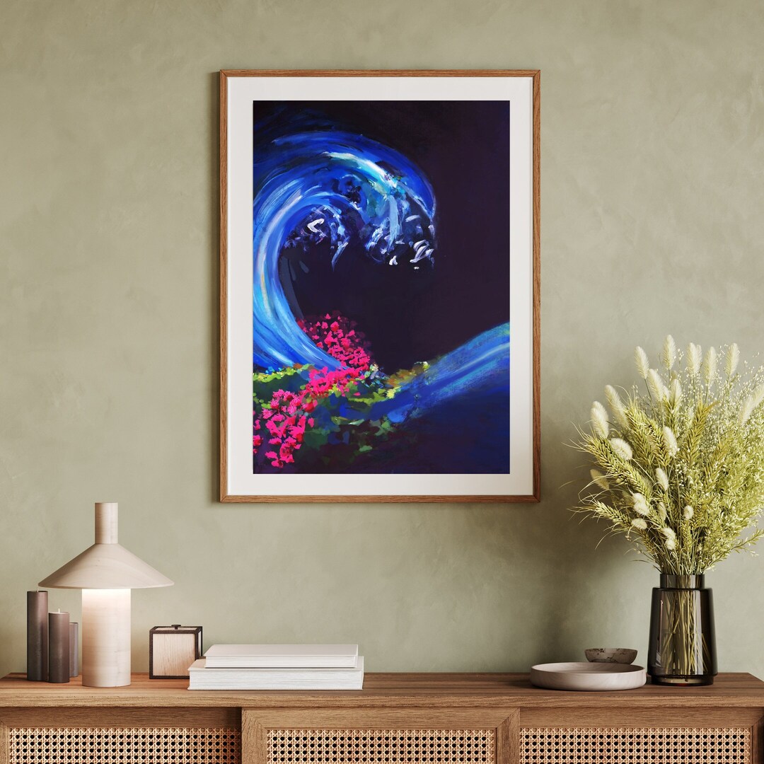 Surrealist Ocean Art: Abstract Blue Wave Print for Home Decor, Perfect ...