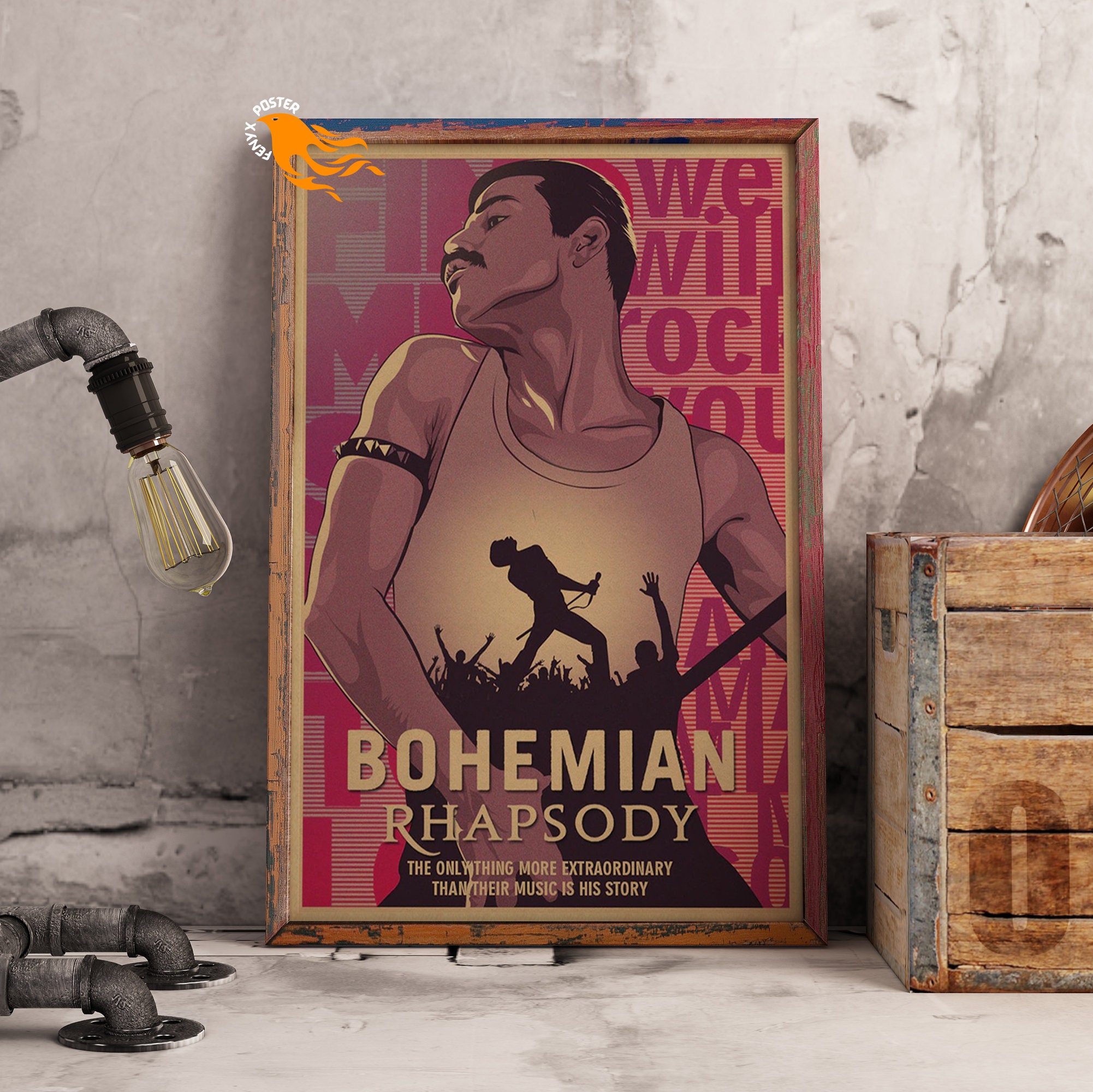 Bohemian Rhapsody Retro Poster, Kraft Paper Print