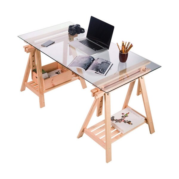 Trestle Desk Legs With Shelf, Pine Wood Table Leg, Height and Angle ...