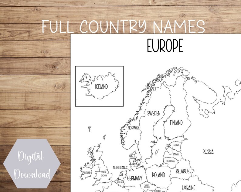 Europe Map Map of Europe Printable Europe Map Printable - Etsy