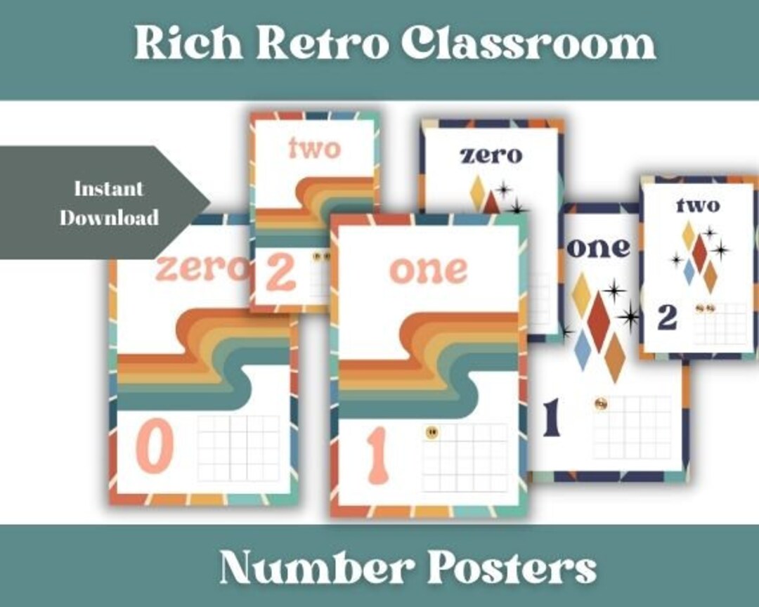 Number Posters, Retro Groovy Theme, Classroom Decorations, Teacher ...