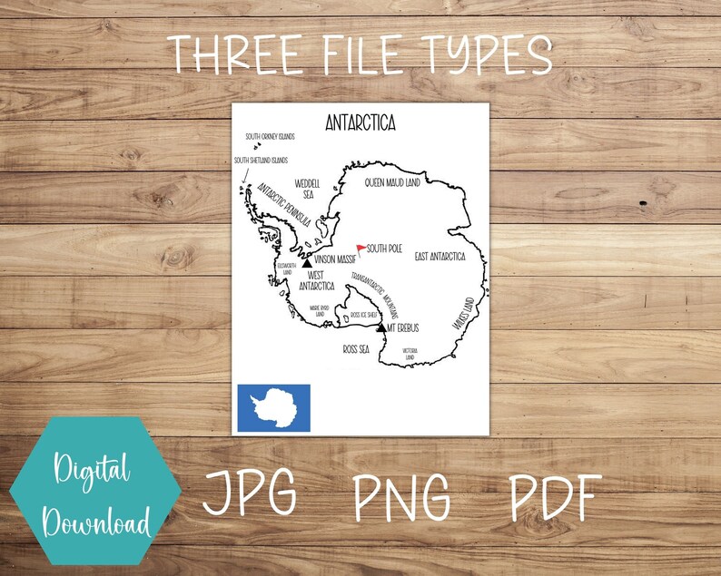Antarctica Map Printable, Continent Map Printable, PDF Map, Instant ...