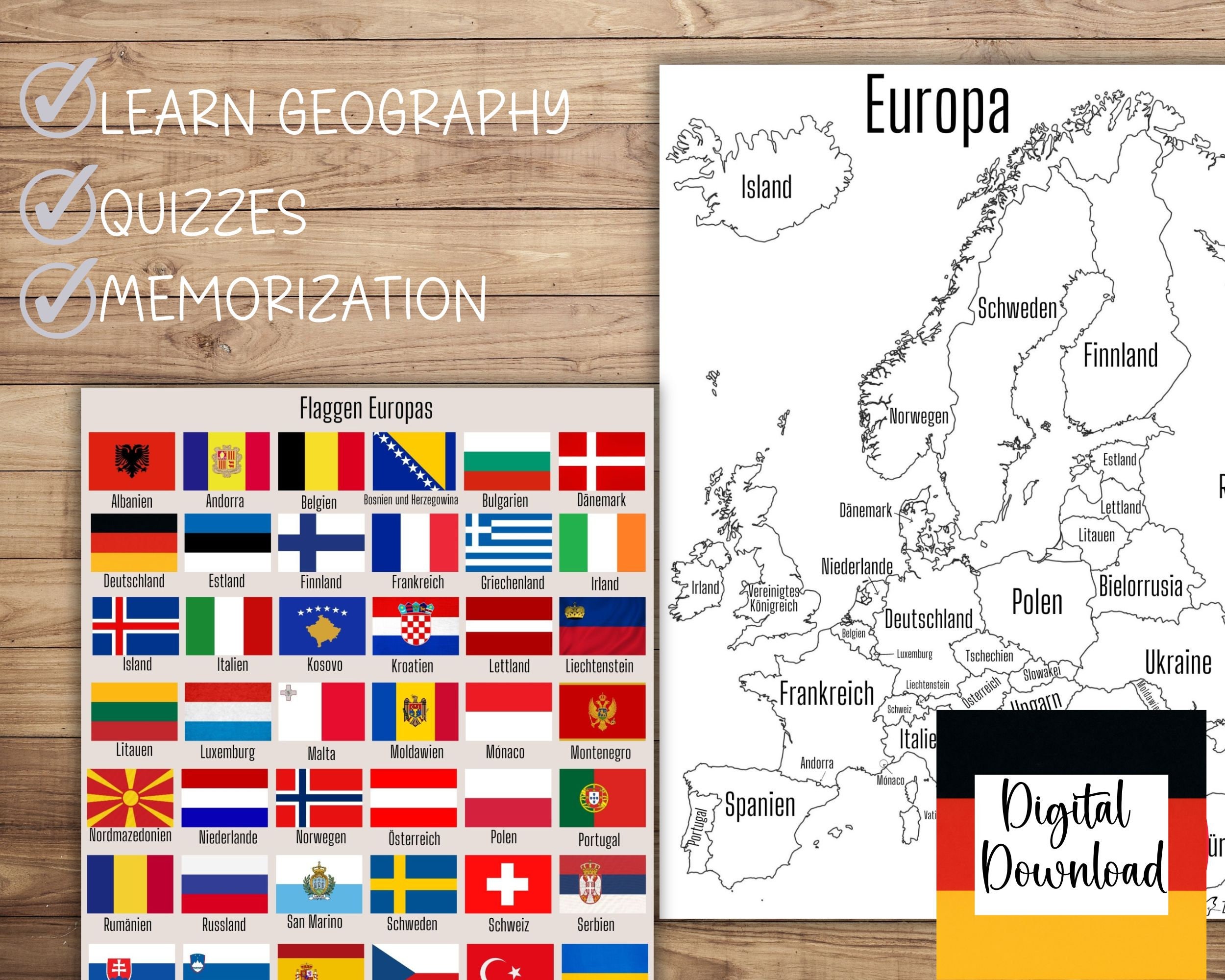 Map of Europe in GERMAN, Printable Europe Map, GERMAN Europe Sales Map ...