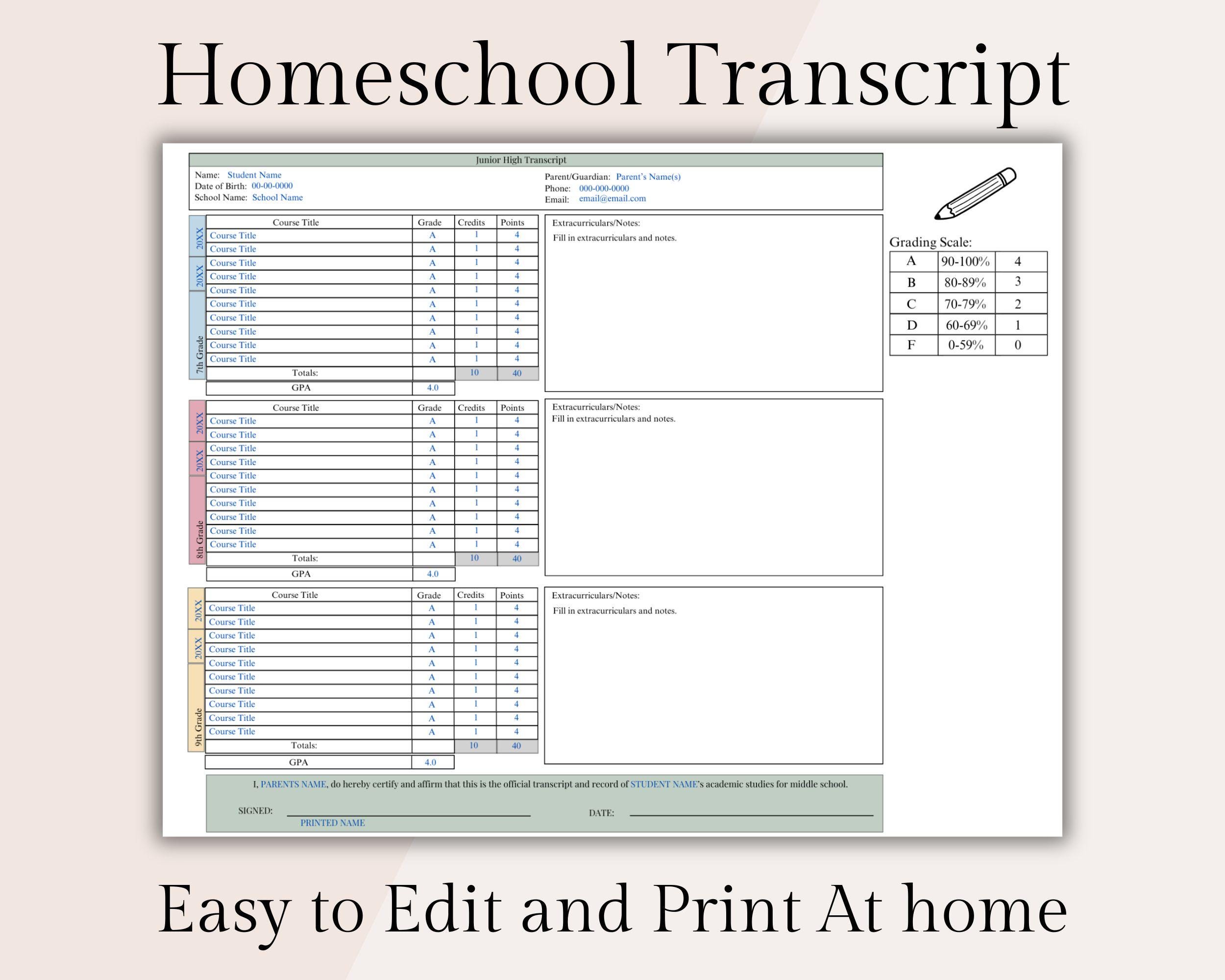 Editable Middle School Transcript Printable Canva Template Transcript ...