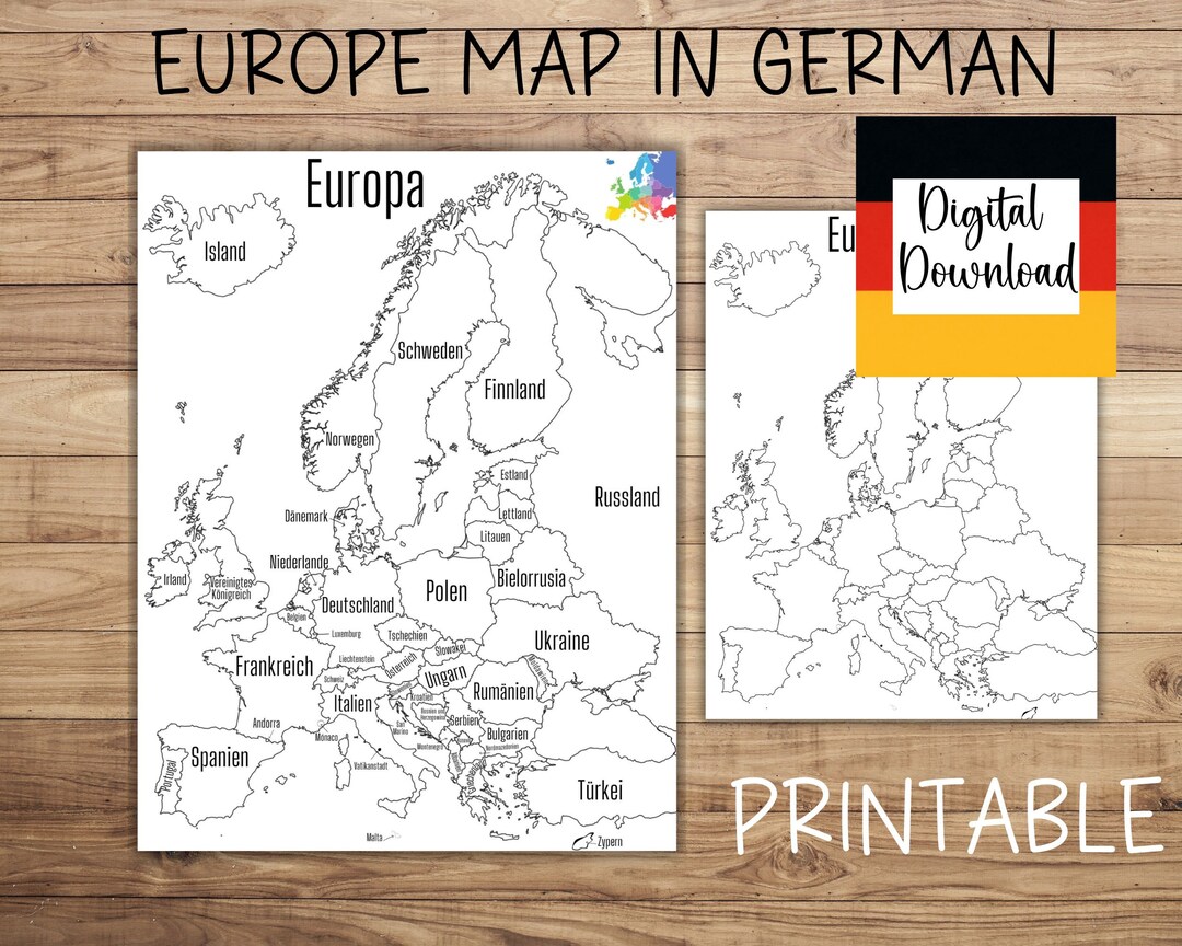 Map of Europe in GERMAN, Printable Europe Map, GERMAN Europe Sales Map ...