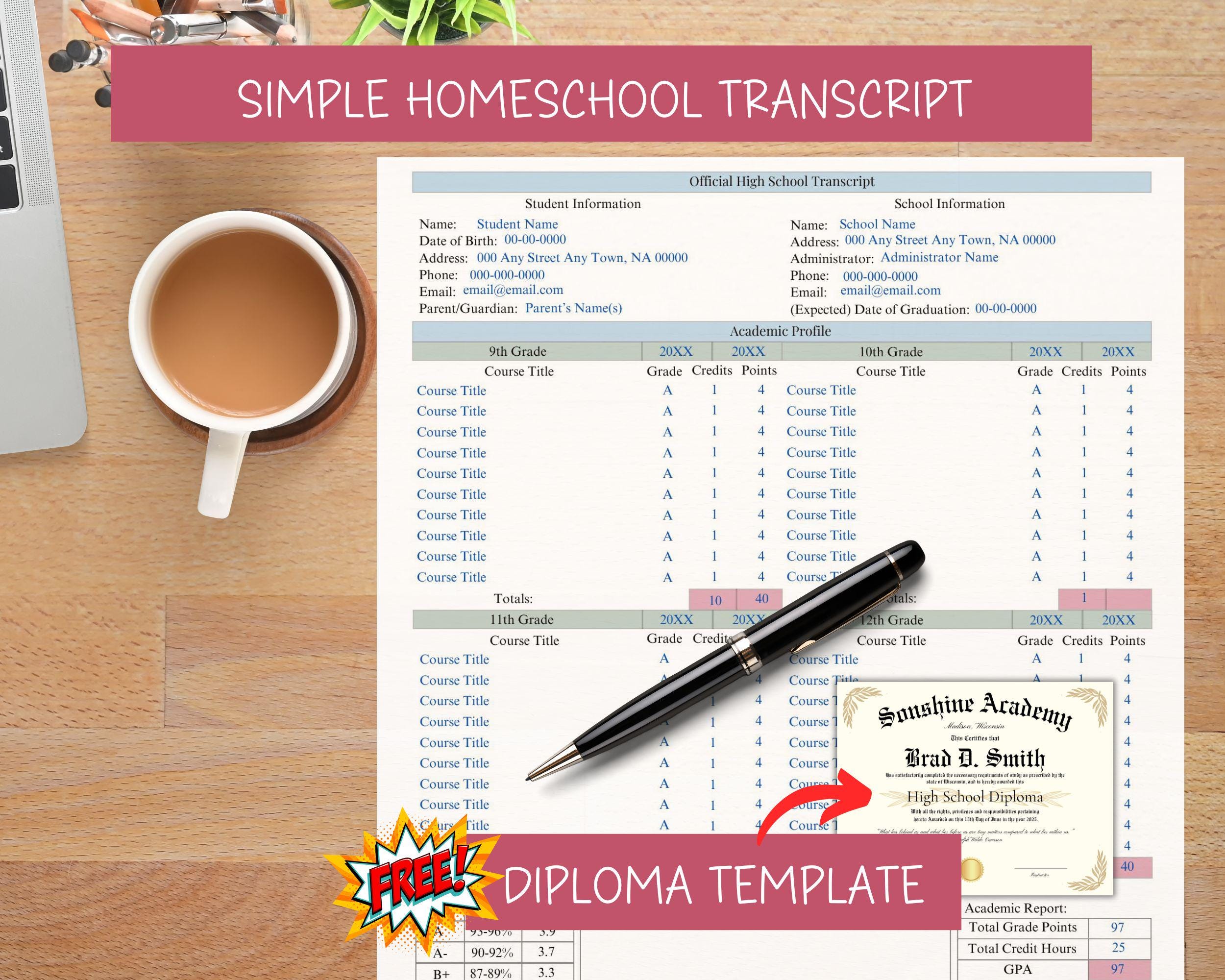 Editable High School Transcript Printable Canva Template Transcript ...
