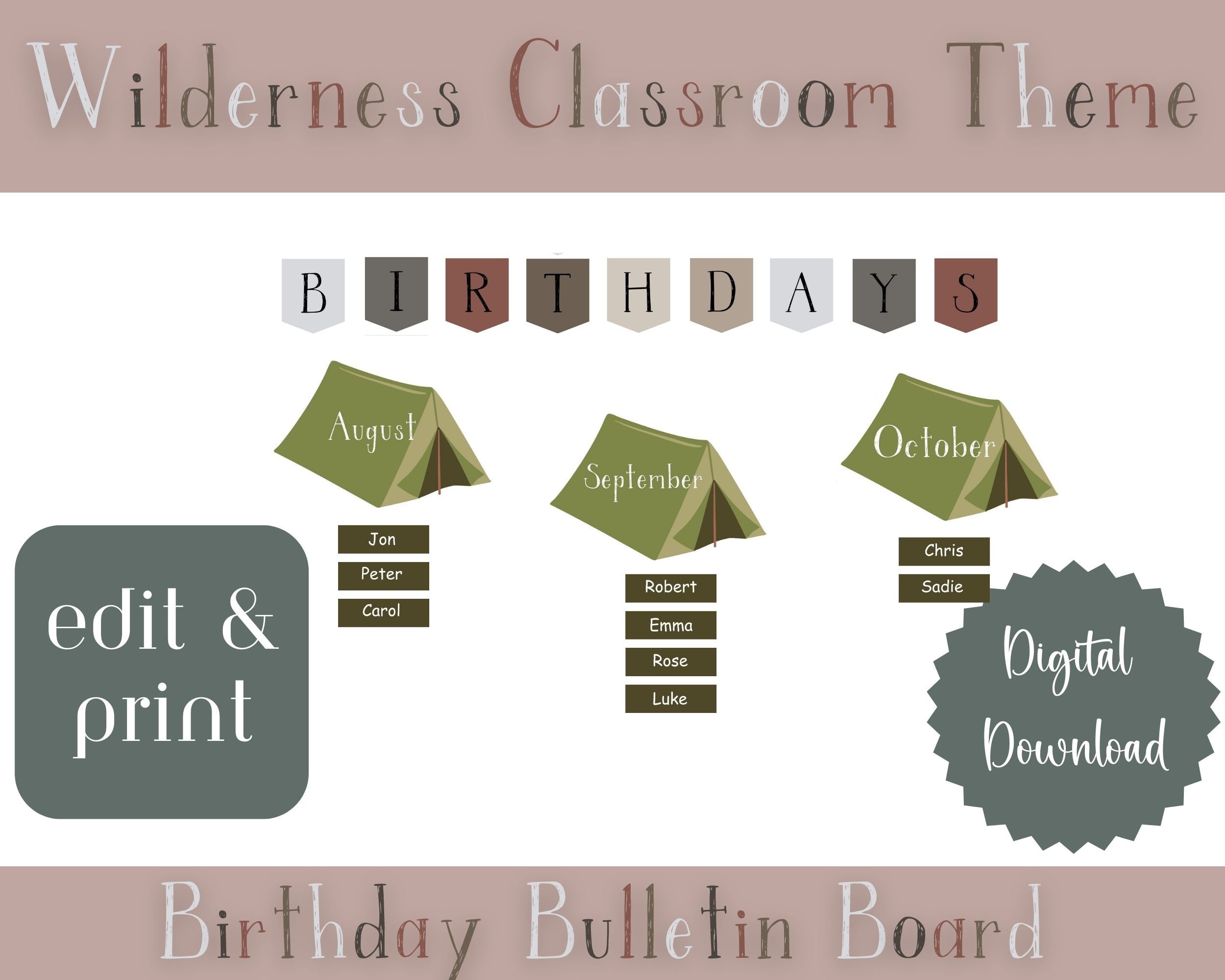 Custom Classroom B-days, Wilderness Theme, Classroom Decorations ...