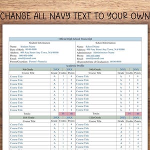 Editable High School Transcript Printable Canva Template Transcript ...