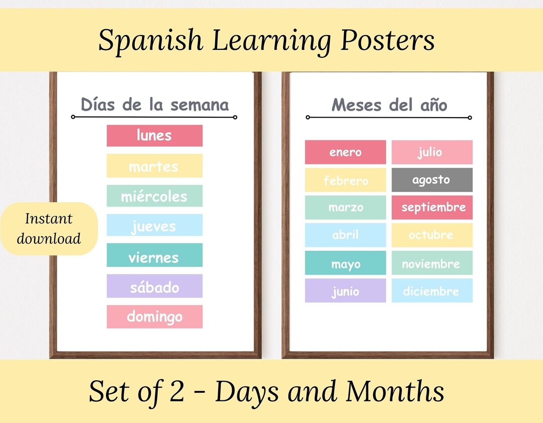 Spanish Learning Posters Preschool Posters Learn Months - Etsy