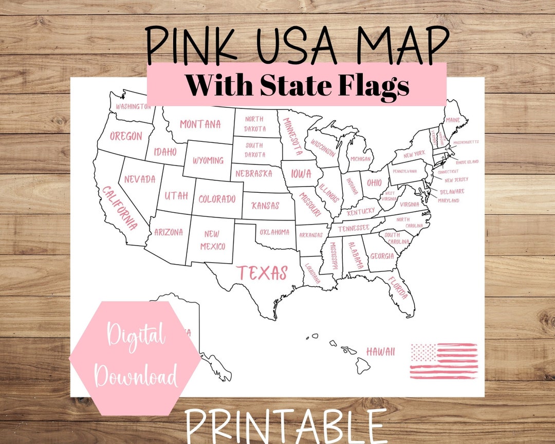 Pink United States Map, Printable US Map, Printable USA, US Sales Map ...