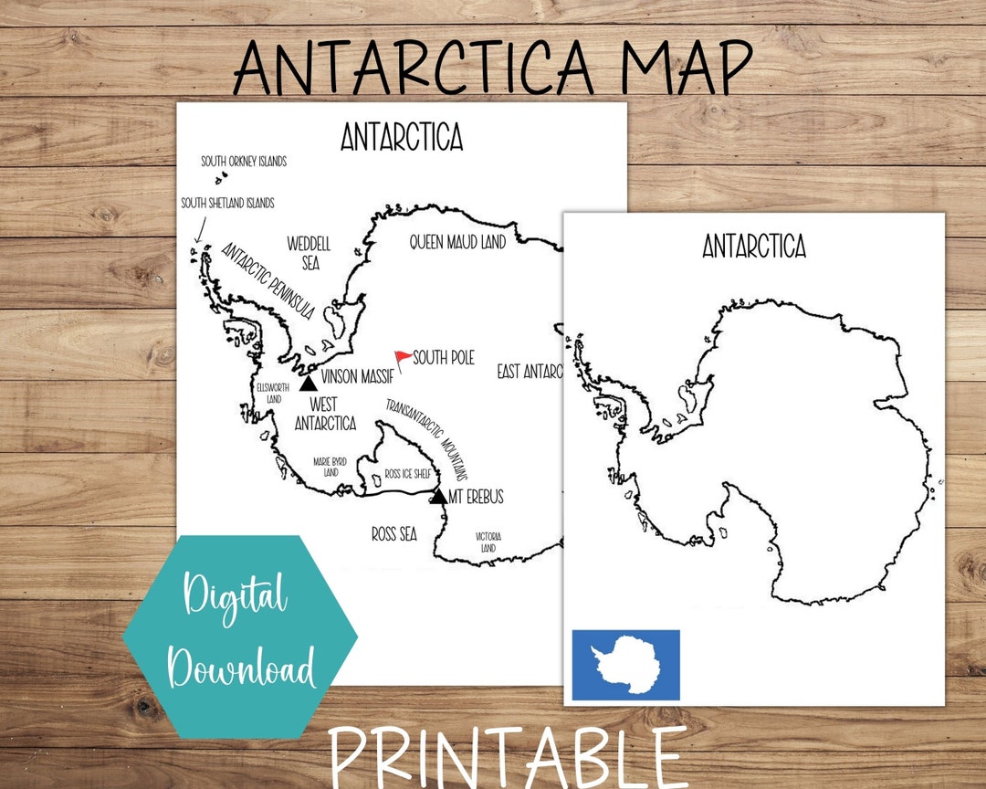 Antarctica Map Printable, Continent Map Printable, PDF Map, Instant ...