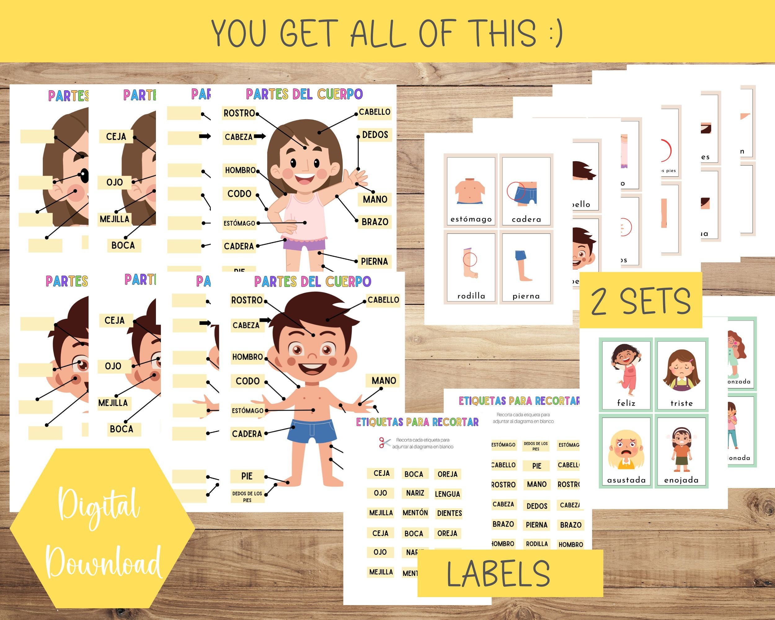 SPANISH Body Parts Busy Bundle, Printable Montessori Materials ...