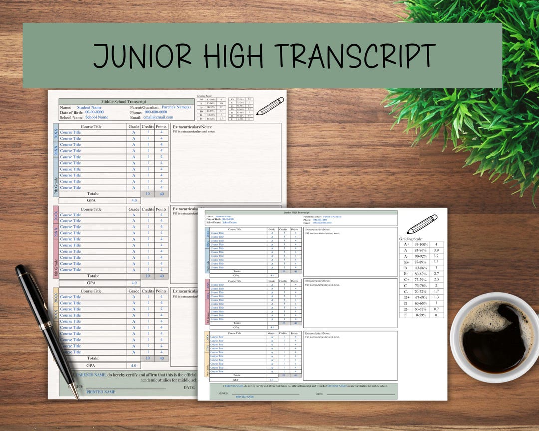 Editable Junior High Transcript Printable Canva Template Transcript ...