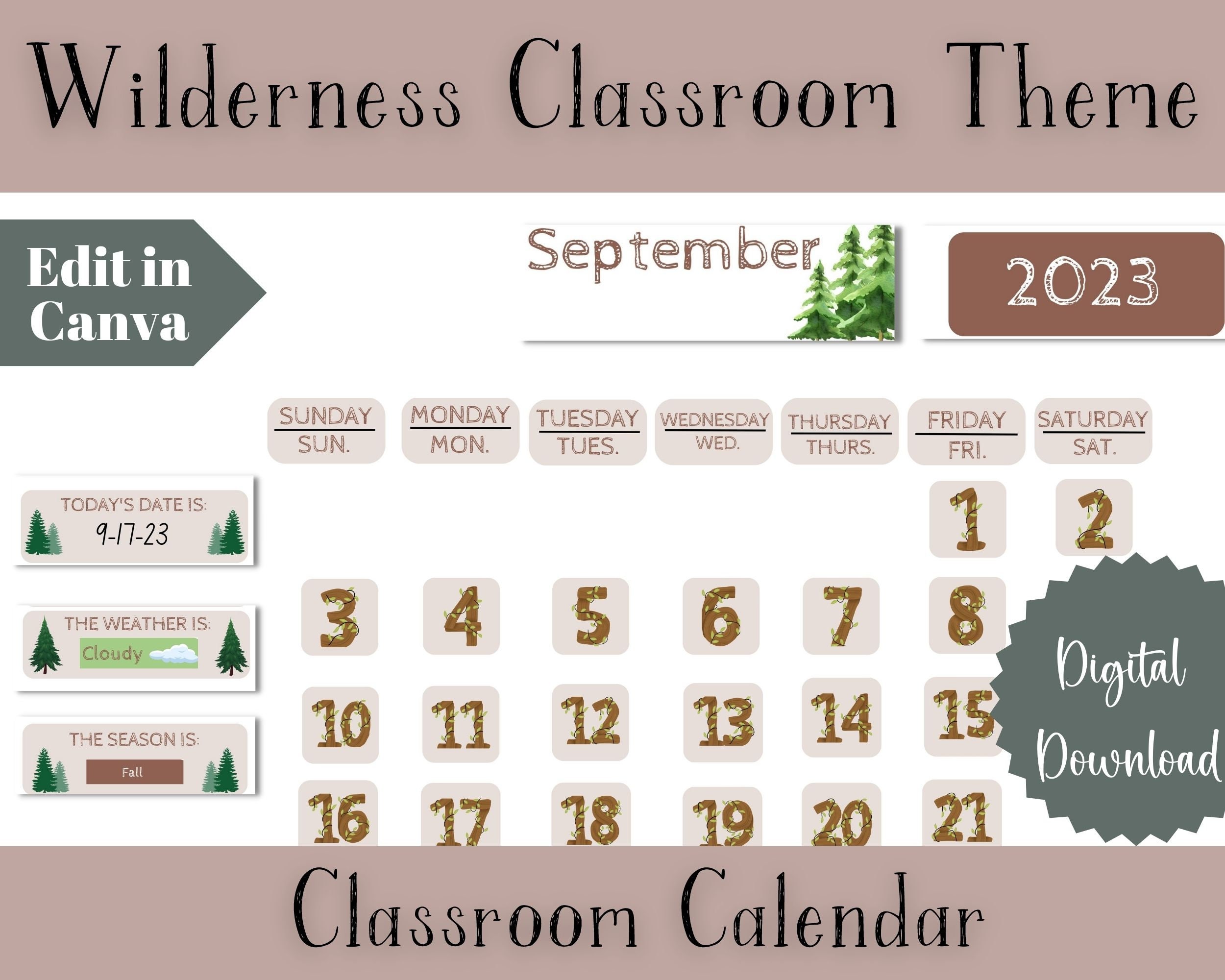 Classroom Calendar, Wilderness Theme, Classroom Decorations, Teacher ...