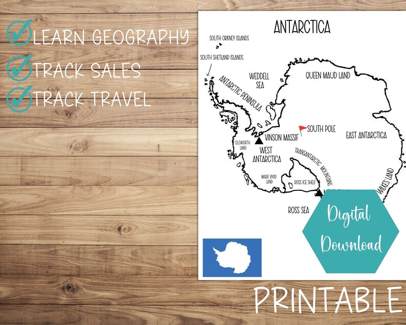 Antarctica Map Printable, Continent Map Printable, PDF Map, Instant ...