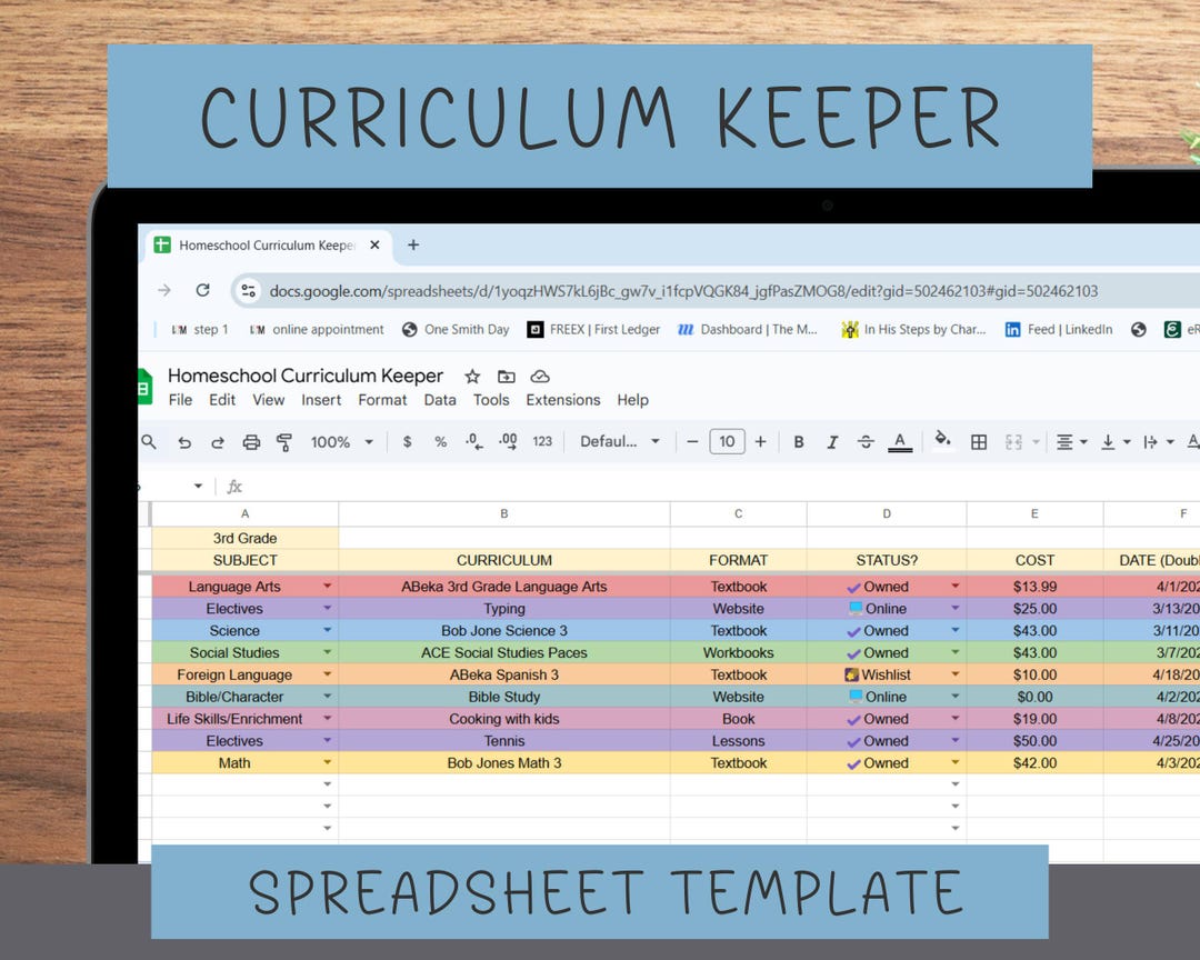 Curriculum Keeper Editable Homeschool Google Sheets Planner K4 to 12 ...