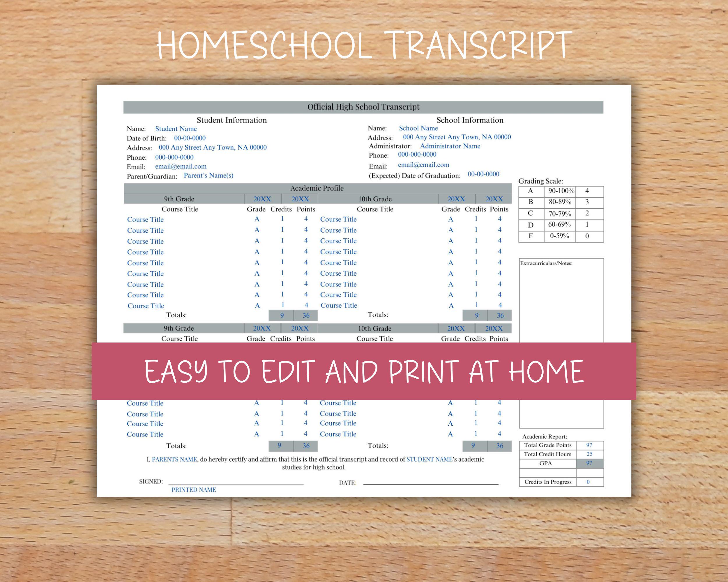 Editable High School Transcript Printable Canva Template Transcript ...
