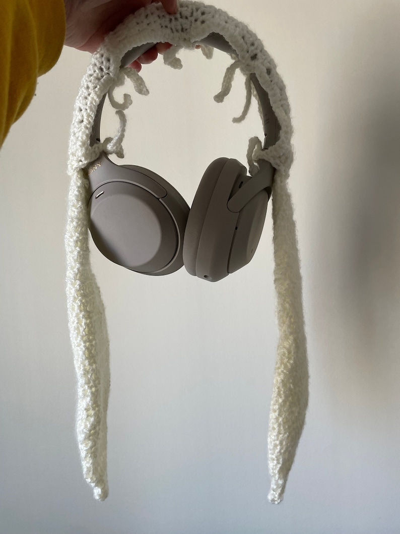 Crochet Bunny Ears Headphone Accessory (white/ Brown) - Etsy