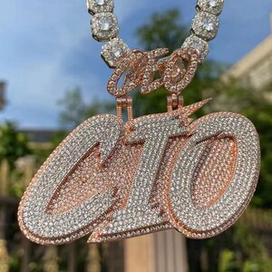 Iced Out Customizable Two Tone Name Pendant With Ceo Bail - Etsy