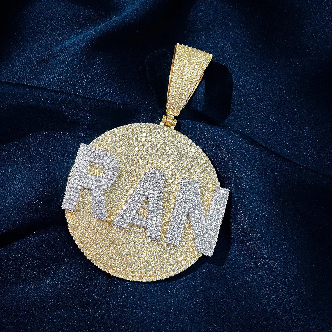 Iced Out Customizable Two Tone Disc Name Pendant Hip Hop - Etsy