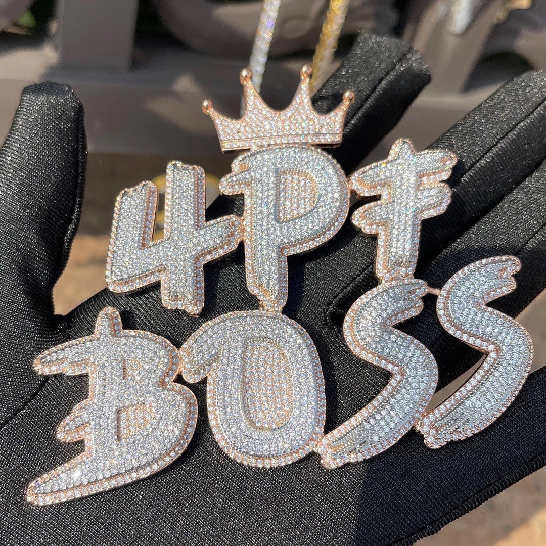 Custom Iced Out Prong Setting Name Plate Pendant With Crown - Etsy