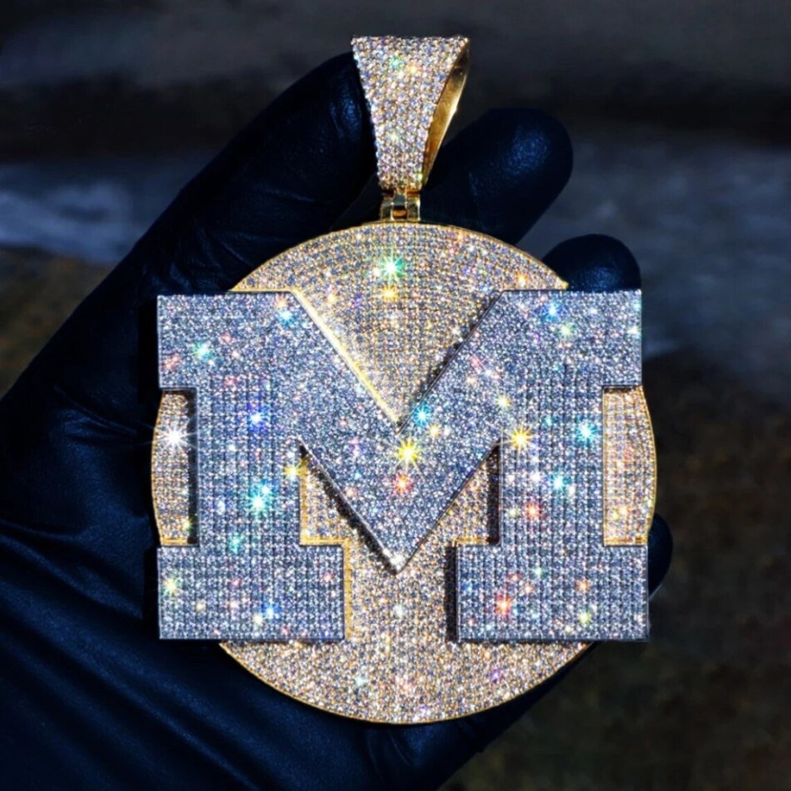 Iced Out Customizable Two Tone Disc Name Pendant Hip Hop - Etsy