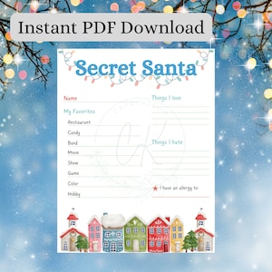 Secret Santa Gift Exchange Printable Party Game Questionnaire, Office ...