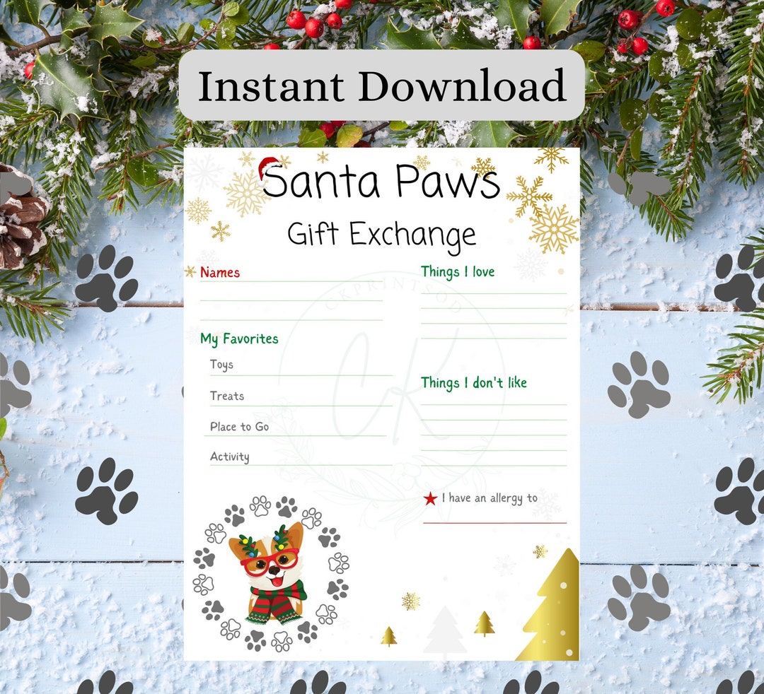 Secret Santa Pet Gift Exchange Questionnaire, (digital Download PDF ...