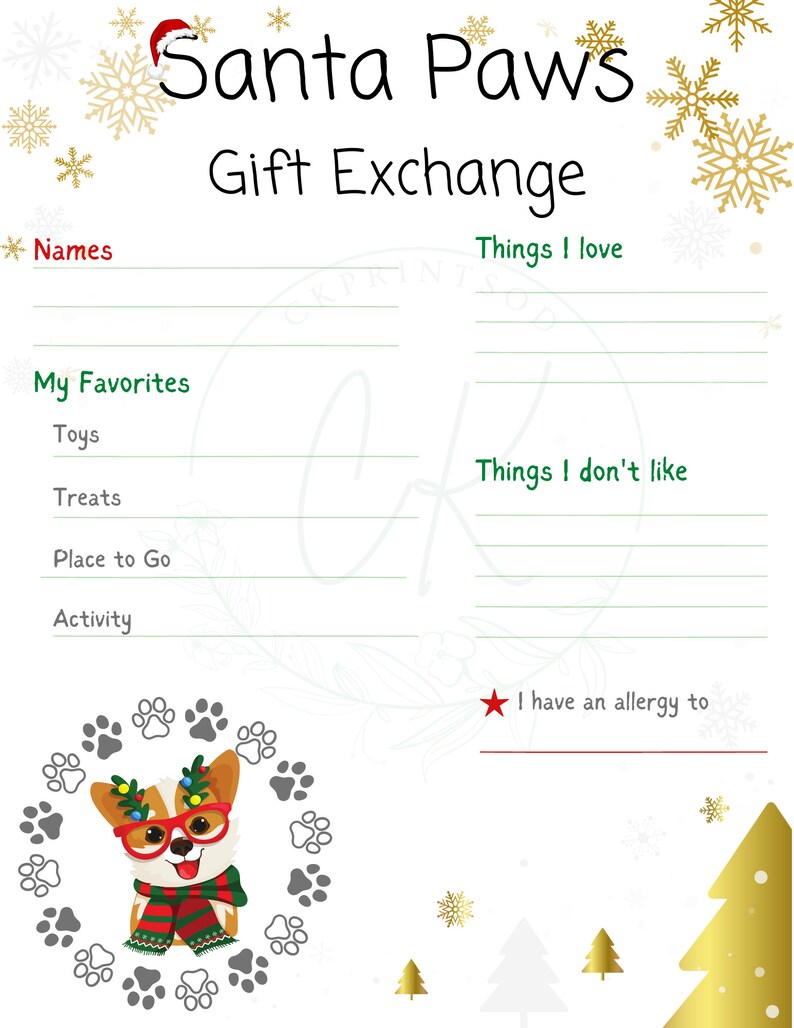 Secret Santa Pet Gift Exchange Questionnaire, (digital Download PDF ...