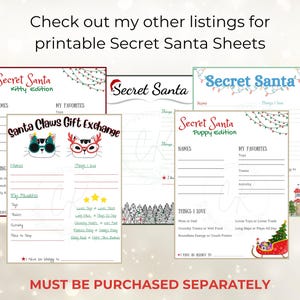 Secret Santa Gift Exchange Printable Party Game Questionnaire, Office ...