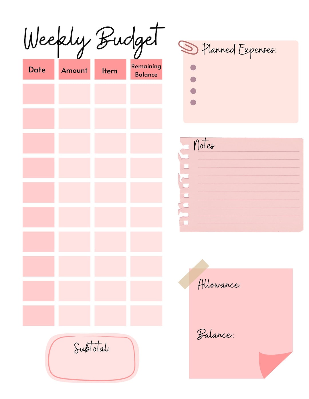 Weekly Budget Planner/tracker - Etsy