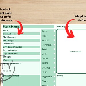 Digital Download Seed Information Template | Gardener Seed Tracker ...