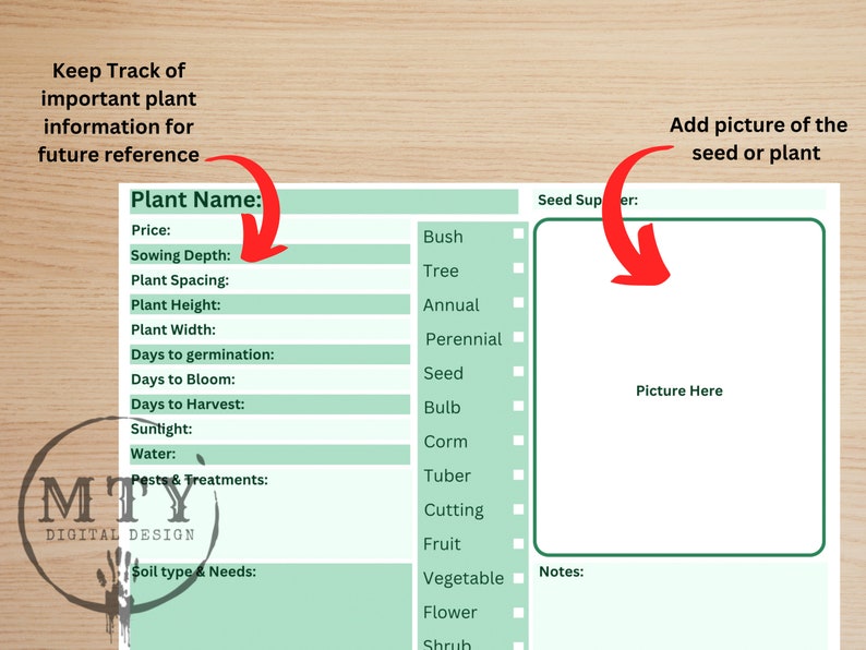 Digital Download Seed Information Template | Gardener Seed Tracker ...