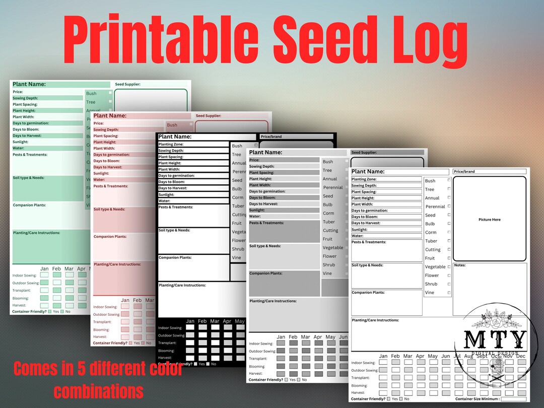 Digital Download Seed Information Template | Gardener Seed Tracker ...
