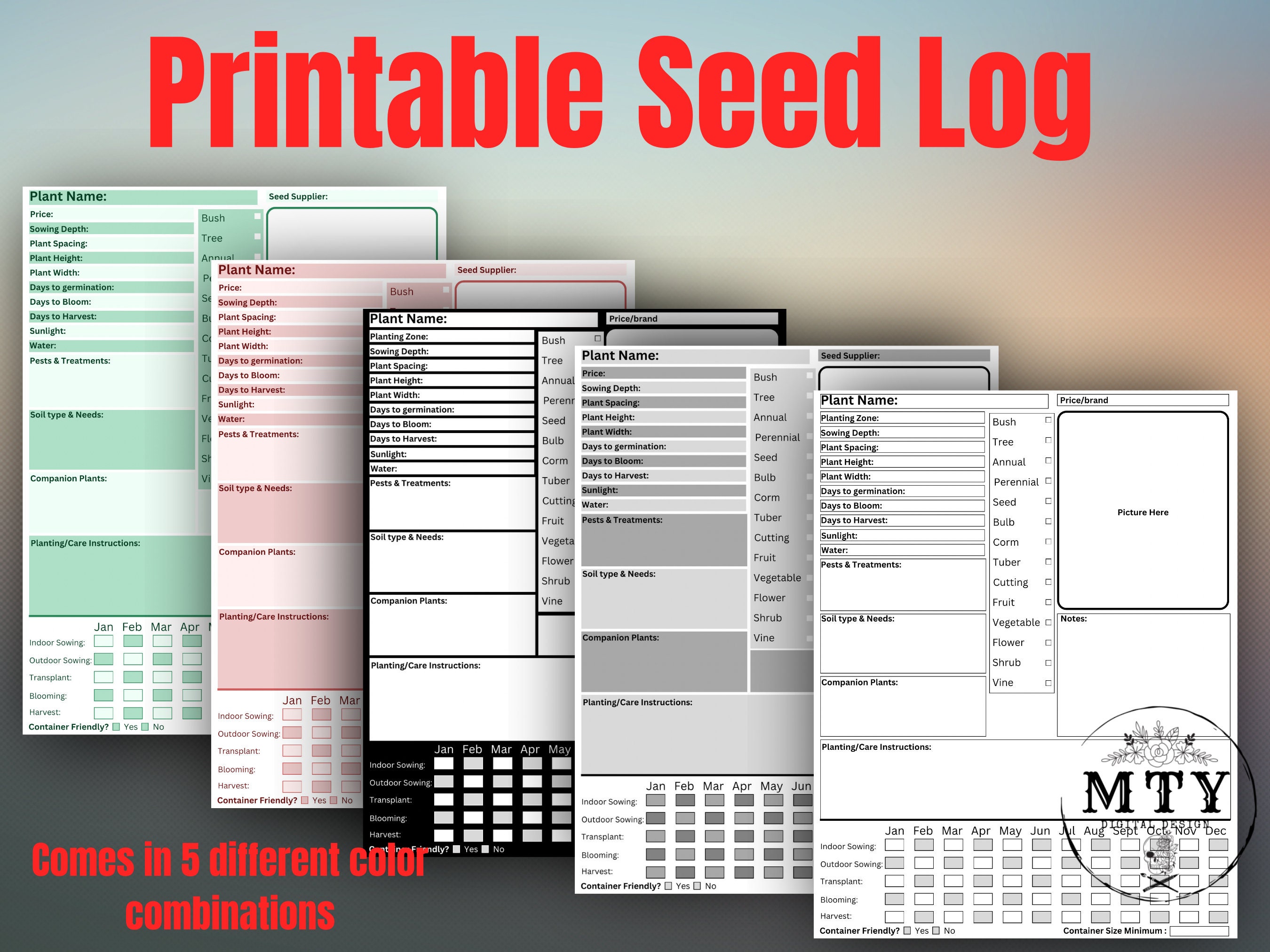 Digital Download Seed Information Template | Gardener Seed Tracker | Seed Recording Printable ...
