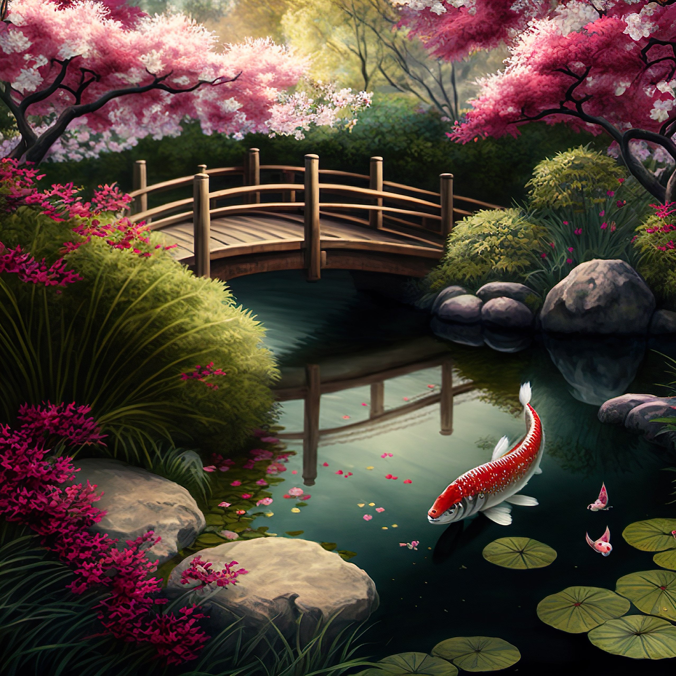 Koi Pond Design With Bridge