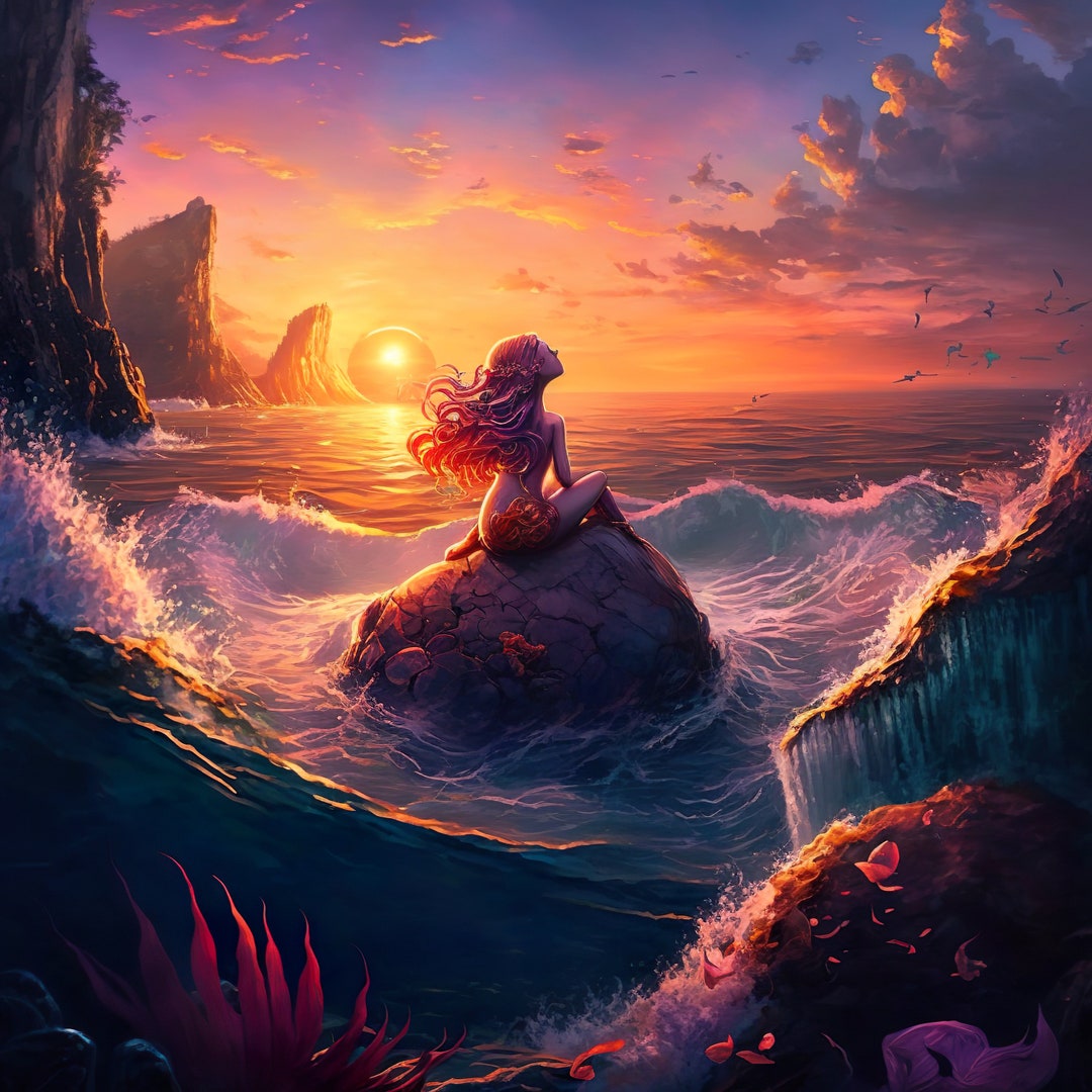 Majestic Mermaid Sunset An Ai Generated Digital Image Etsy