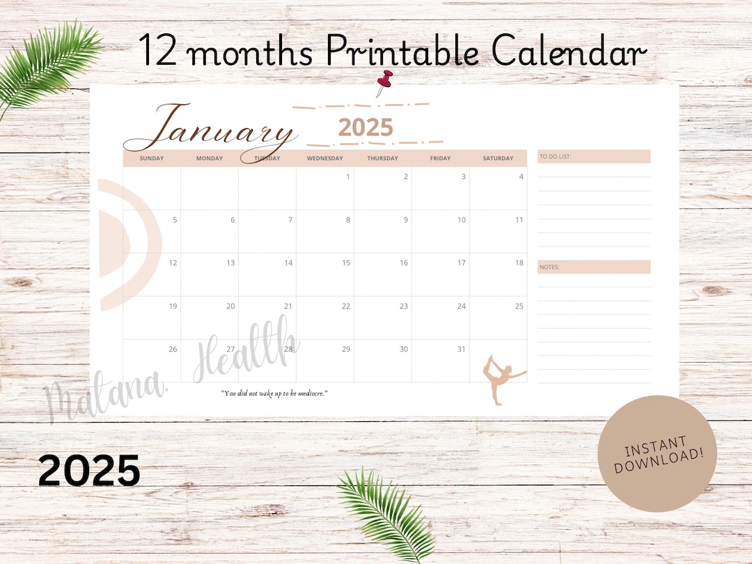 2025 Printable Calendar/ Motivational Quotes/ Self Love Calendar ...