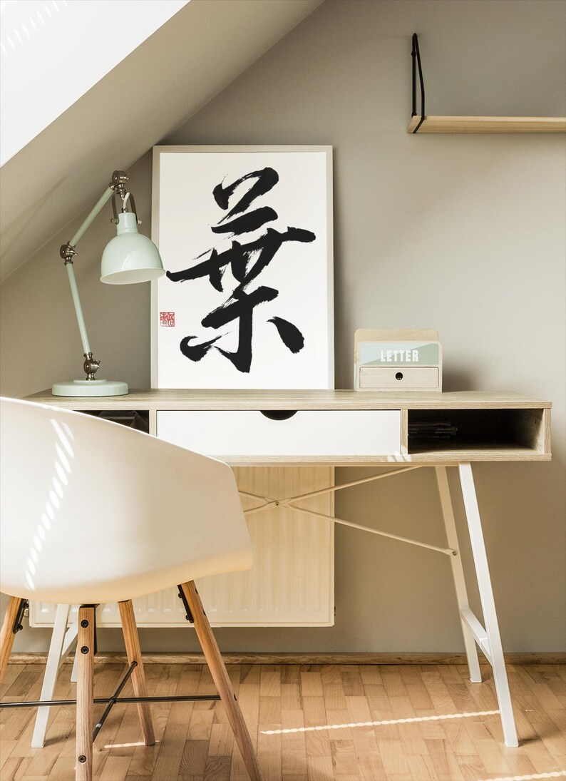 Japanese Kanji Leaf Calligraphy Poster, Zen Wall Art Print, Cycle of ...