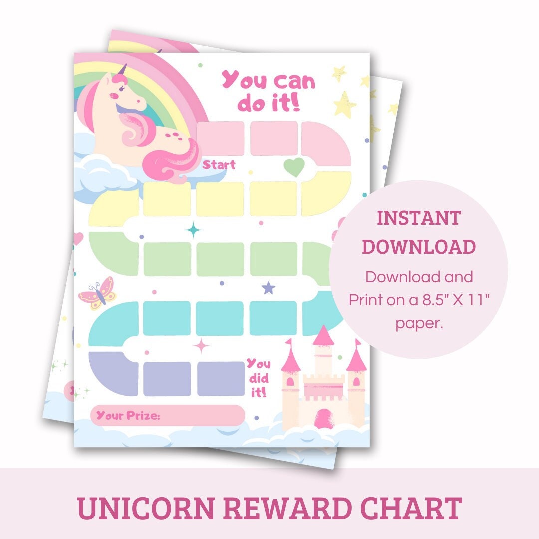 Unicorn Reward Chart Printable Daily Cry Tracker for Kids Cute Rainbow ...