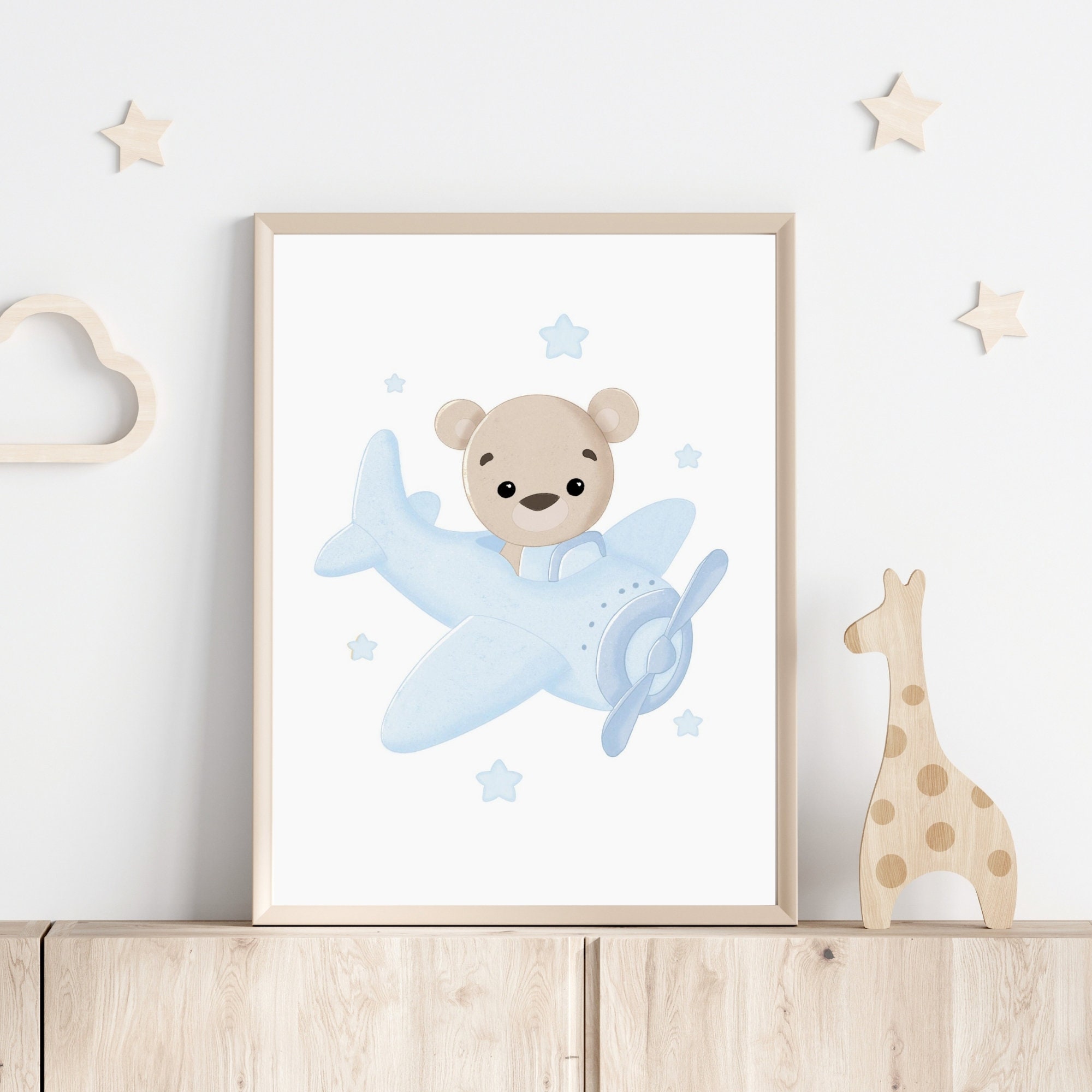 Set of 3 Teddy Bear Print, Nursery Decor, New Baby Boy Printable, Blue ...